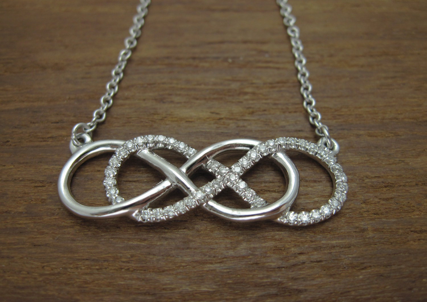 Diamond infinity necklace, White gold double infinity knot diamond ...