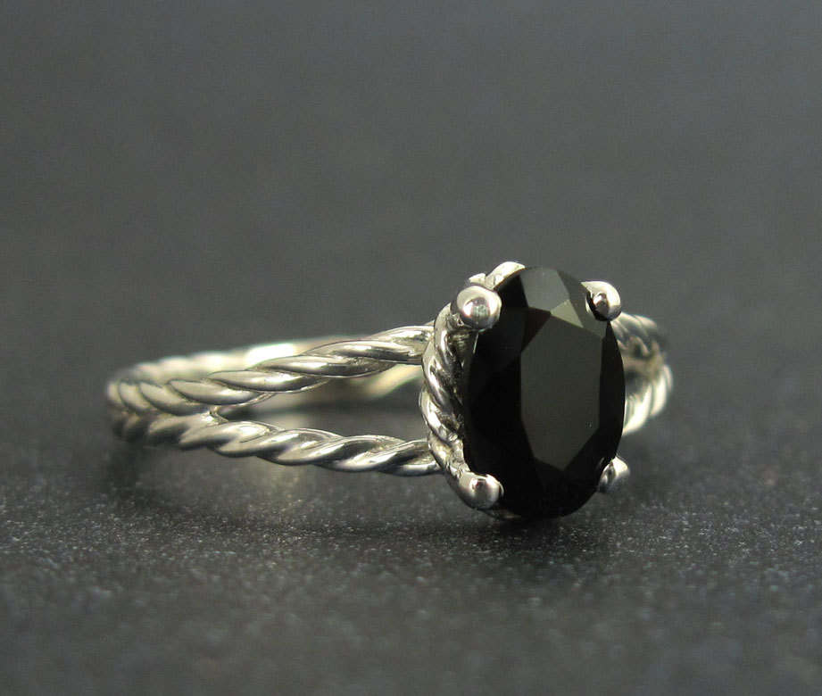 Black oval onyx twisted rope engagement ring, White gold rope ring and ...