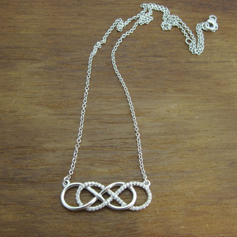 Diamond infinity necklace, White gold double infinity knot diamond ...