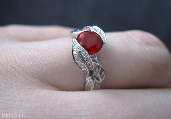 Ruby Leaves Ring, Ruby And Diamond Leaf Engagement Ring | Benati