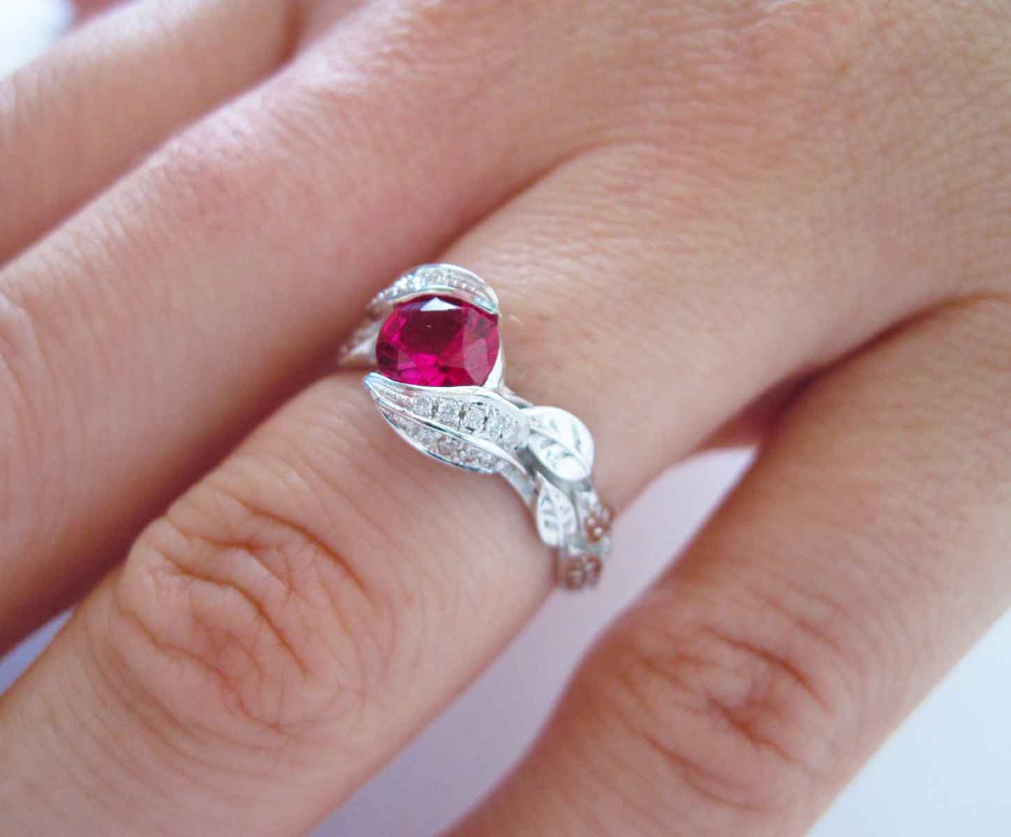 Ruby Leaf Ring, Ruby Leaf Engagement Ring | Benati