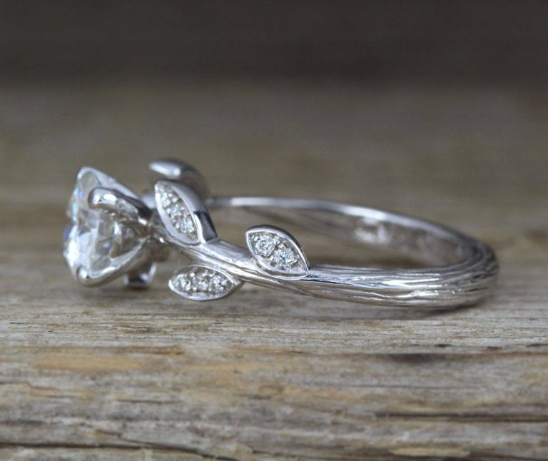 Moissanite Nature Engagement Ring, 14k Solid Gold Nature Inspired ...