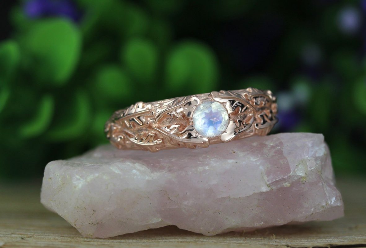 Rose gold moonstone ring, Nature inspired ring | Benati