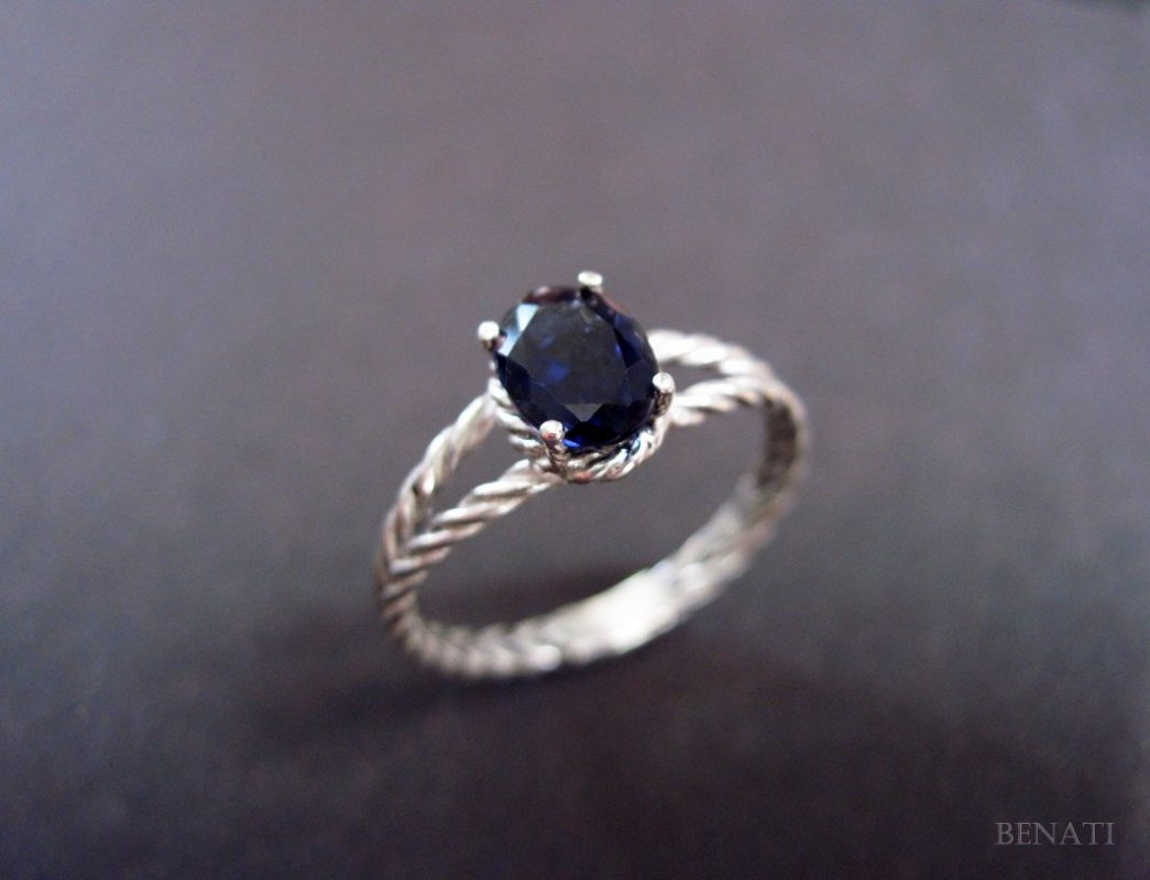 Fancy Braided Rope Ring - Weaved Rope Silver Ring - Oval Violet-Blue ...