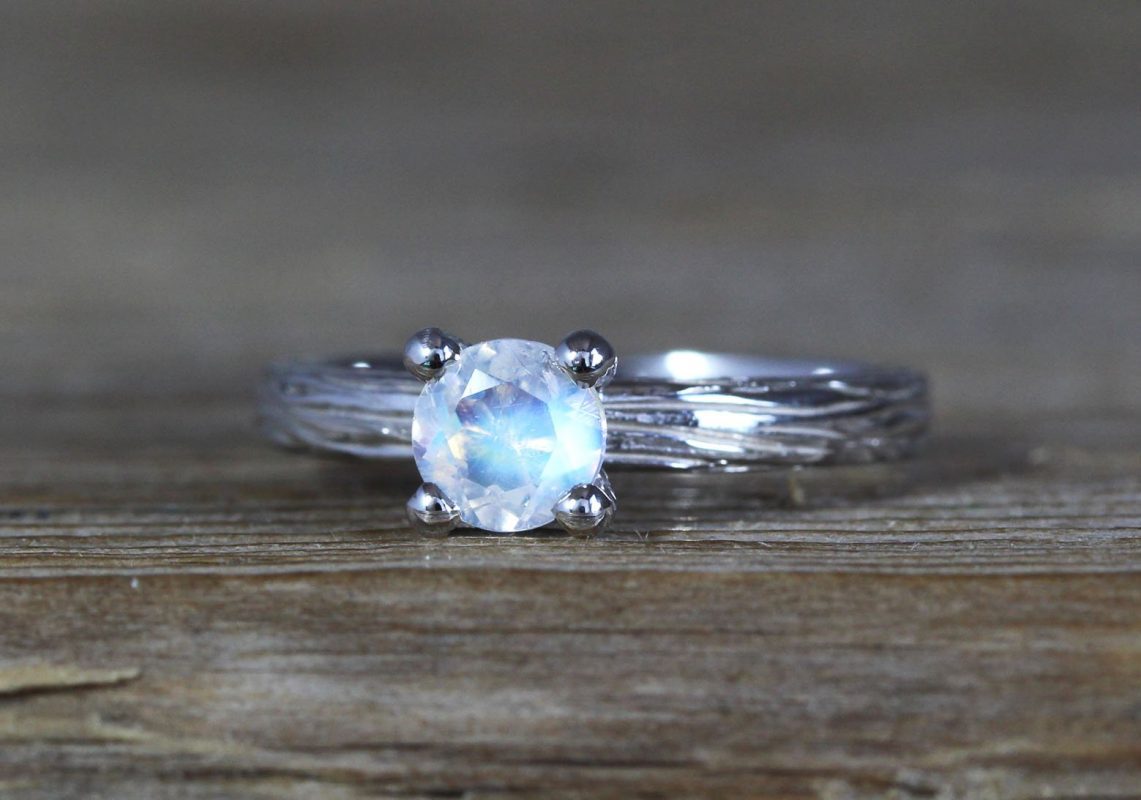 Solitaire Moonstone sterling silver Promise ring, Rainbow Moon stone ...