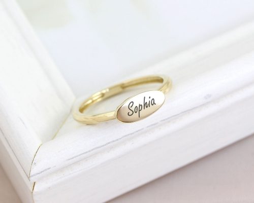 Personalized Gold Name Ring Gold Oval Engraving Ring, Personalized ...