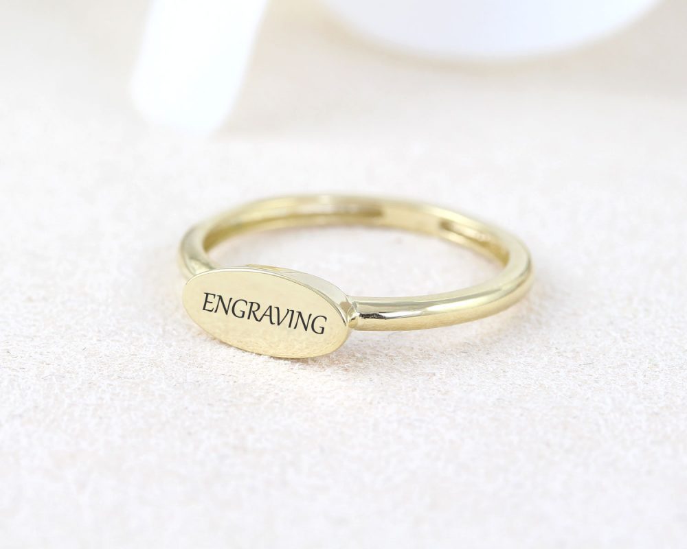 Personalized Gold Name Ring Gold Oval Engraving Ring, Personalized ...