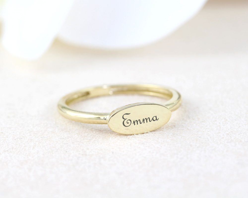 Personalized Gold Name Ring Gold Oval Engraving Ring, Personalized ...