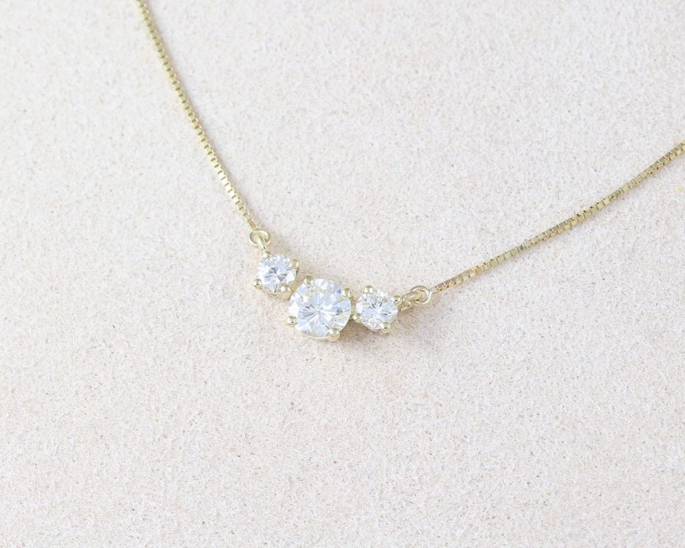 Three Stone Natural Diamond 0.70 CT Necklace, 3 Stone 14k Classic Trio ...
