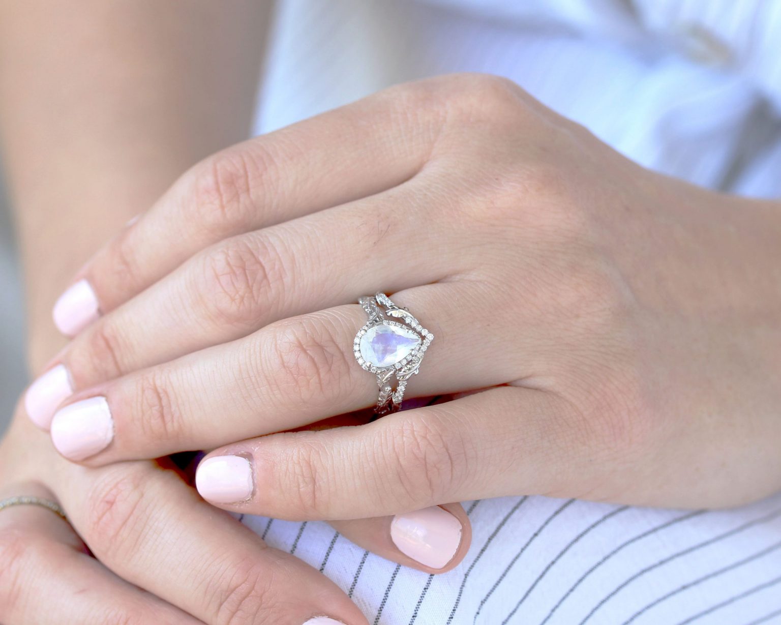 Moonstone Wedding Ring Set, Pear Moonstone Engagement Ring | Benati