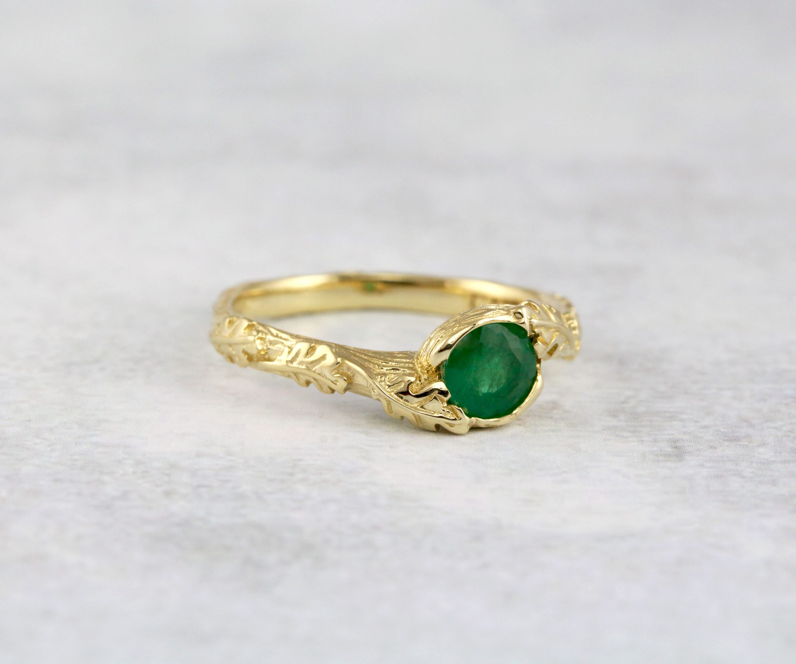 Nature Natural Emerald Leaf Solid Gold Engagement Ring, 14k 18k Emerald ...