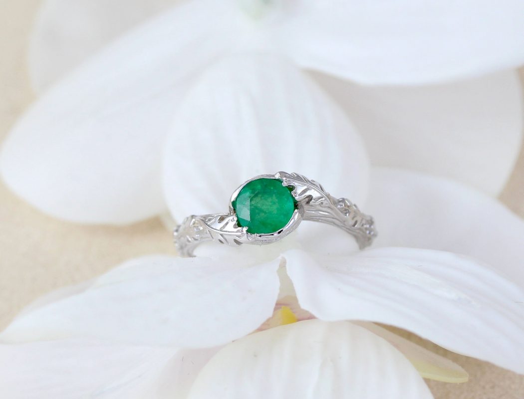 Nature Natural Emerald Leaf Solid Gold Engagement Ring, 14k 18k Emerald ...