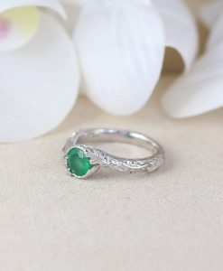 Nature Emerald Leaf Solid Gold Engagement Ring, 14k 18k Natural Emerald ...