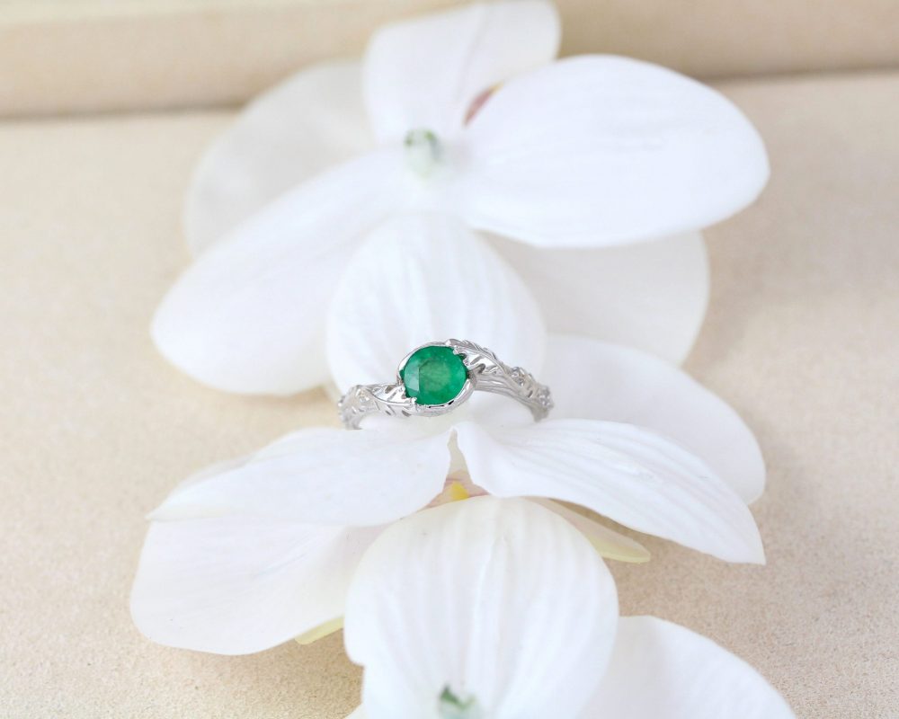 Nature Natural Emerald Leaf Solid Gold Engagement Ring, 14k 18k Emerald ...