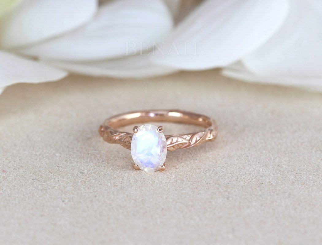 Unique Nature Inspired Leaf Moonstone Engagement Ring, Alternative ...