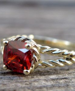 Ruby Engagement Ring, Cushion Ruby Braided Rope Engagement Ring | Benati
