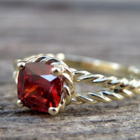 Ruby Engagement Ring, Cushion Ruby Braided Rope Engagement Ring | Benati