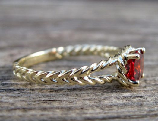 Ruby Engagement Ring, Cushion Ruby Braided Rope Engagement Ring | Benati