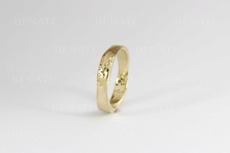14K Gold Mobius Eternity Men’s Wedding Band, Gold Textured Hammered ...