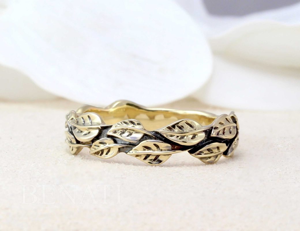 Leaf Wedding Band Nature Inspired Leaves Ring Earth Tree Plant Floral ...