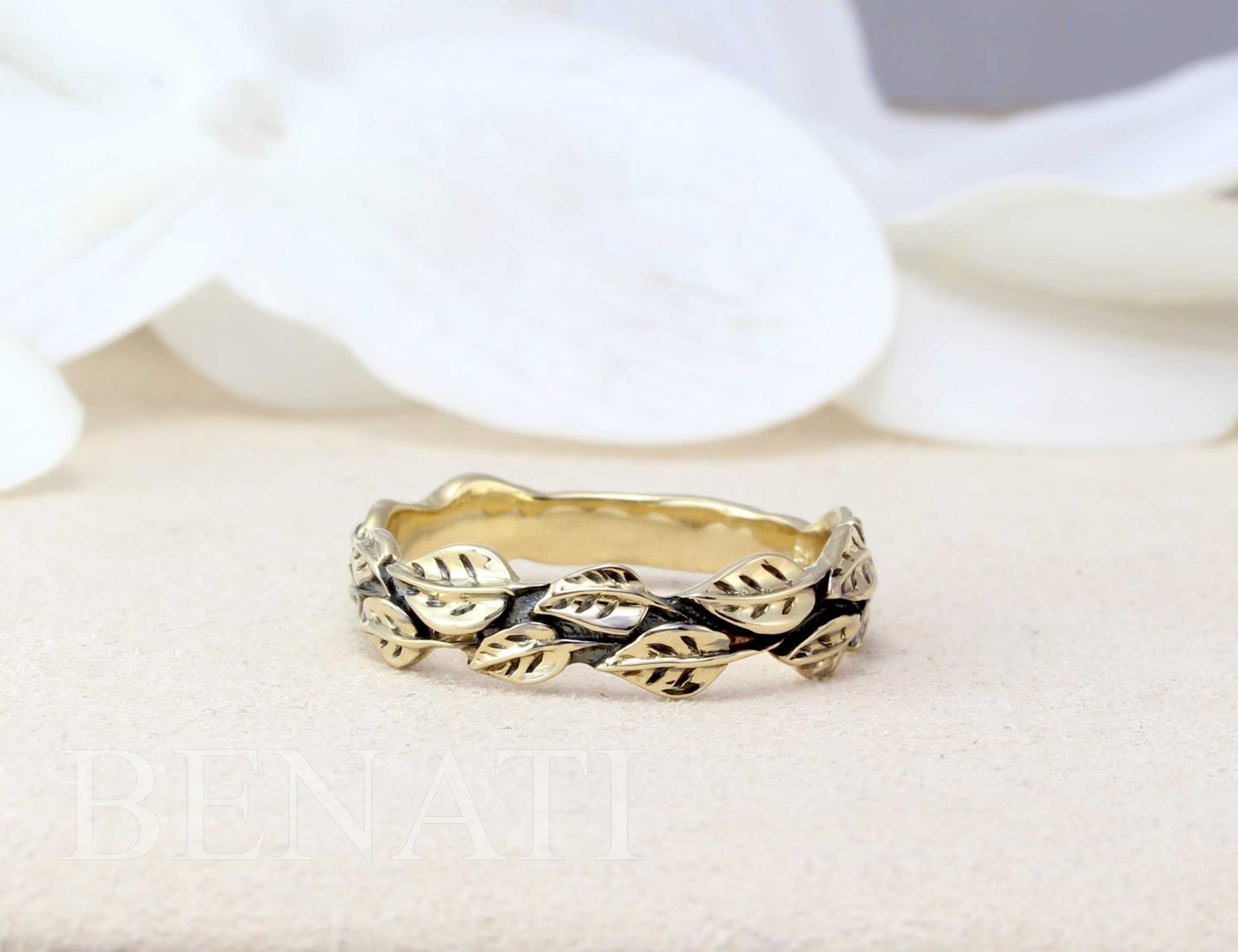 Leaf Wedding Band Nature Inspired Leaves Ring Earth Tree Plant Floral ...