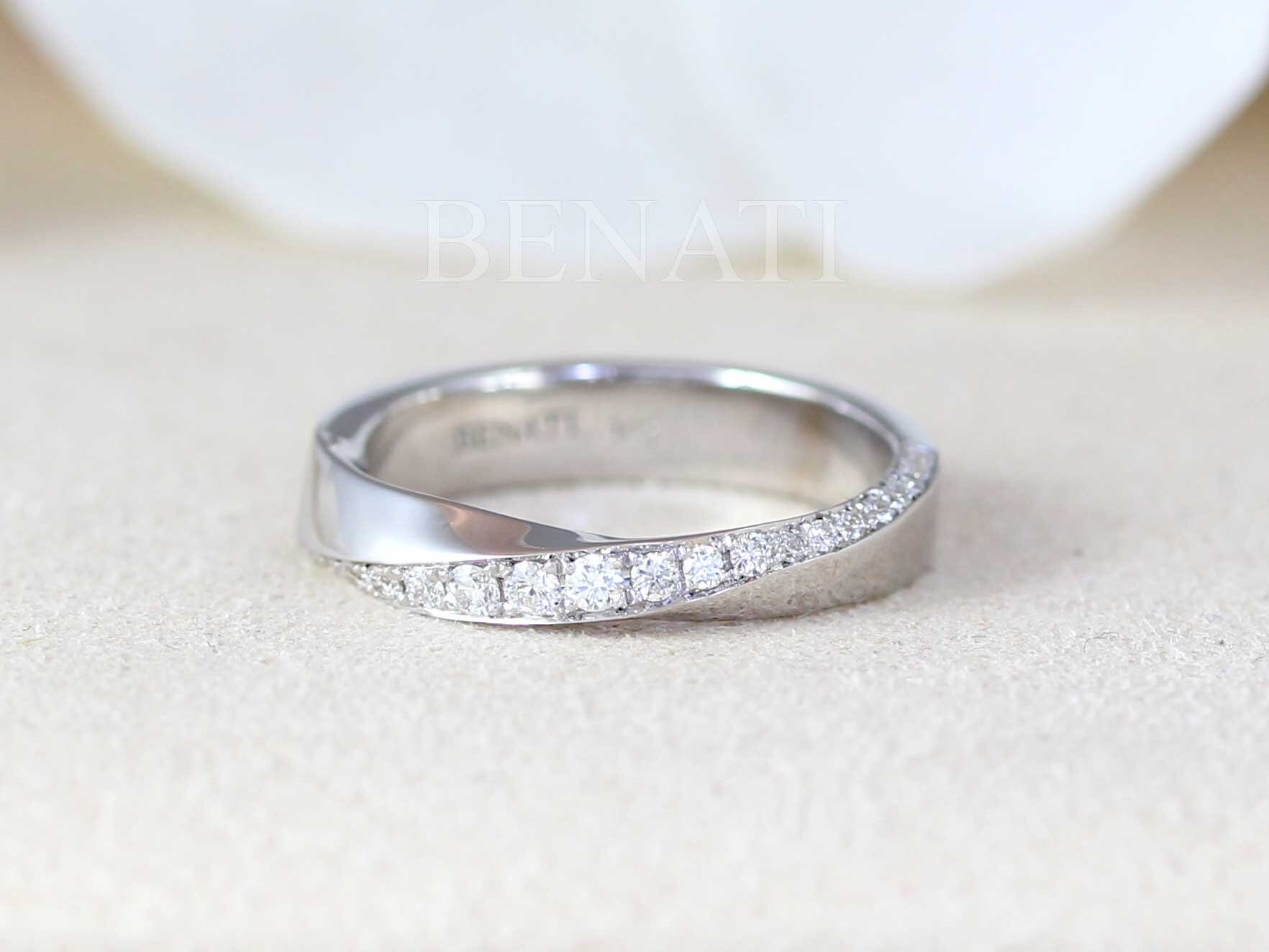 4mm Diamond Mobius Ring, Solid Gold Wedding Ring | Benati