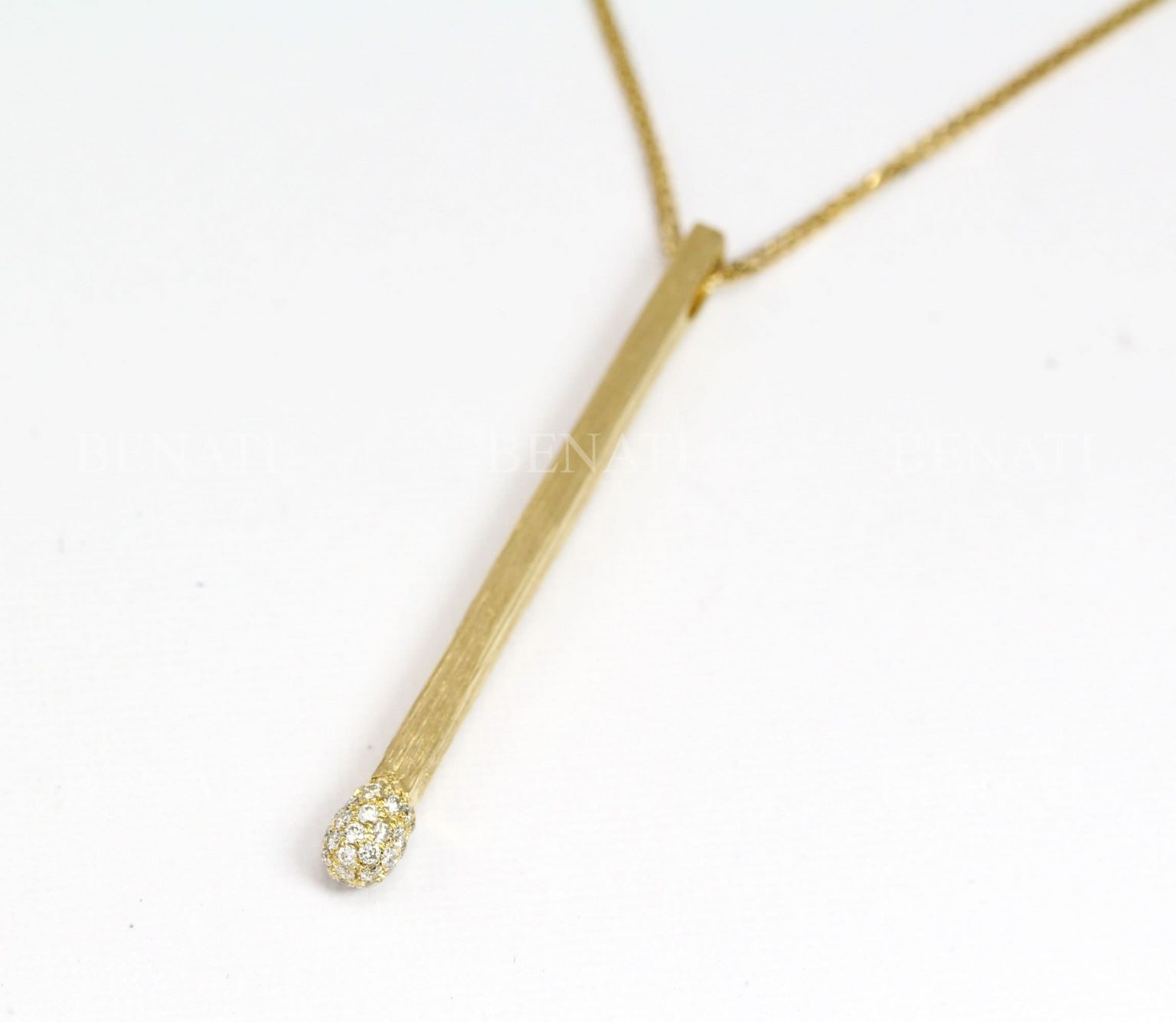 Gold Match Stick Pendant, 14k Match Diamond Pendant | Benati