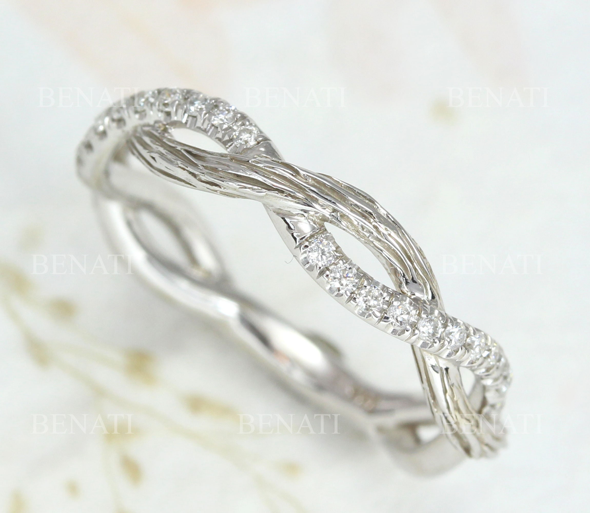 Infinity Knot Wedding Ring, Bark Wood Infinity Wedding Ring | Benati