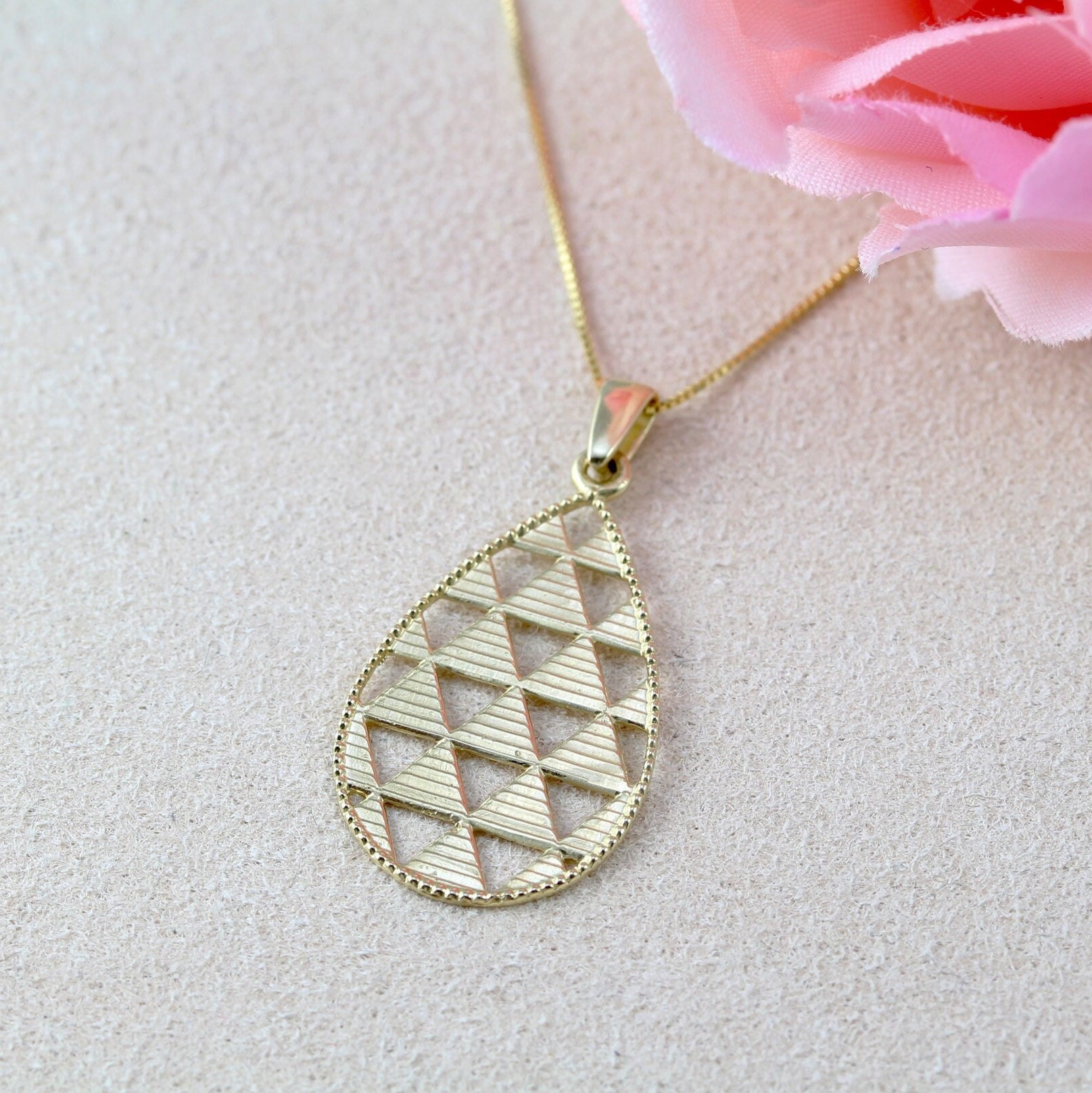 Pear Shaped Solid Gold Geometric Necklace, Triangle Necklace | Benati