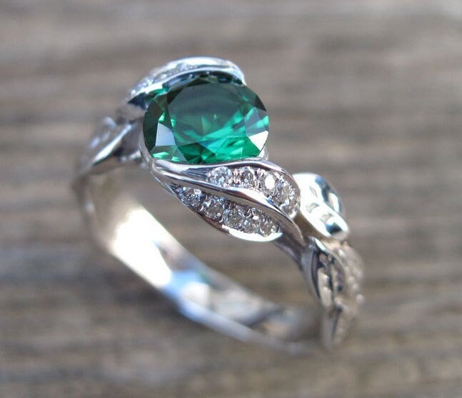 Gold Leaf Ring, Emerald Leaf Engagement Ring | Benati