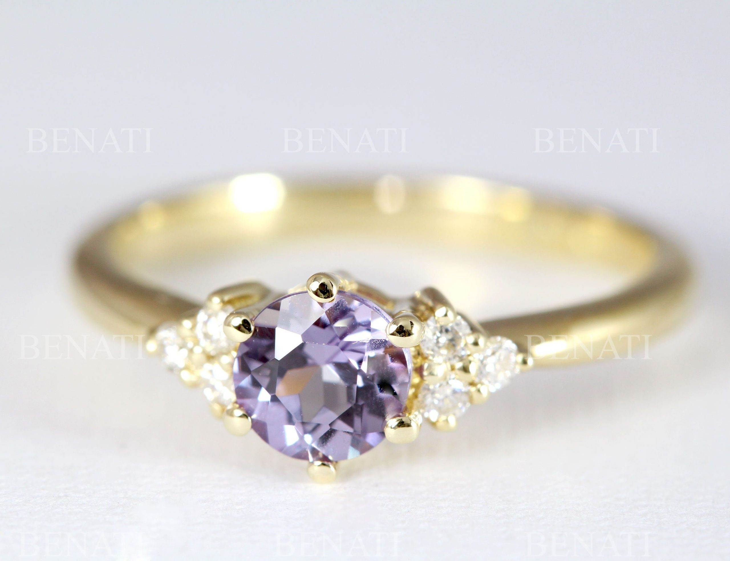 Vintage alexandrite engagement ring, Yellow gold alexandrite cluster ...
