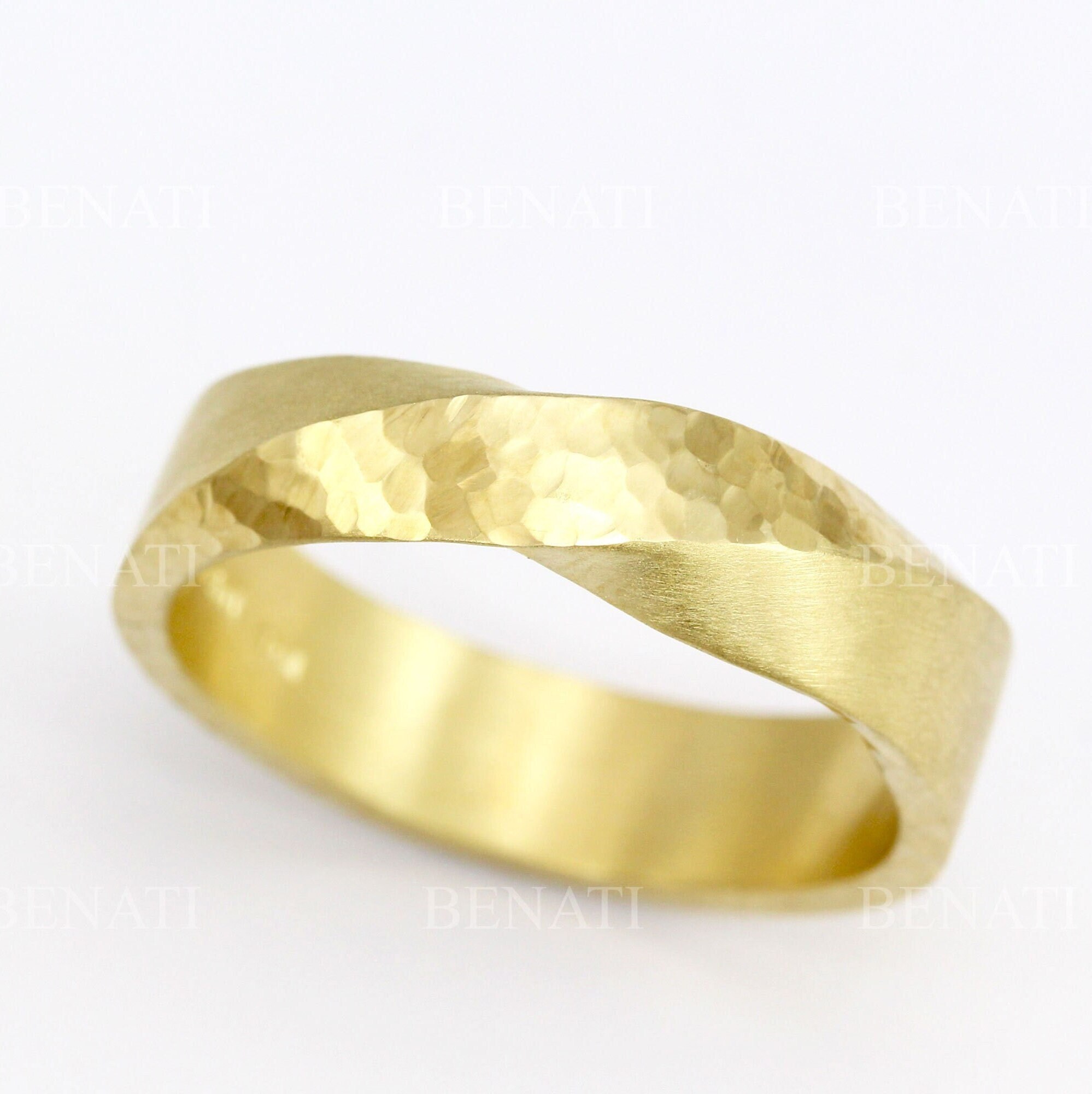 Wide Mens Wedding Band, 6mm Hammered Mobius Wedding Ring | Benati
