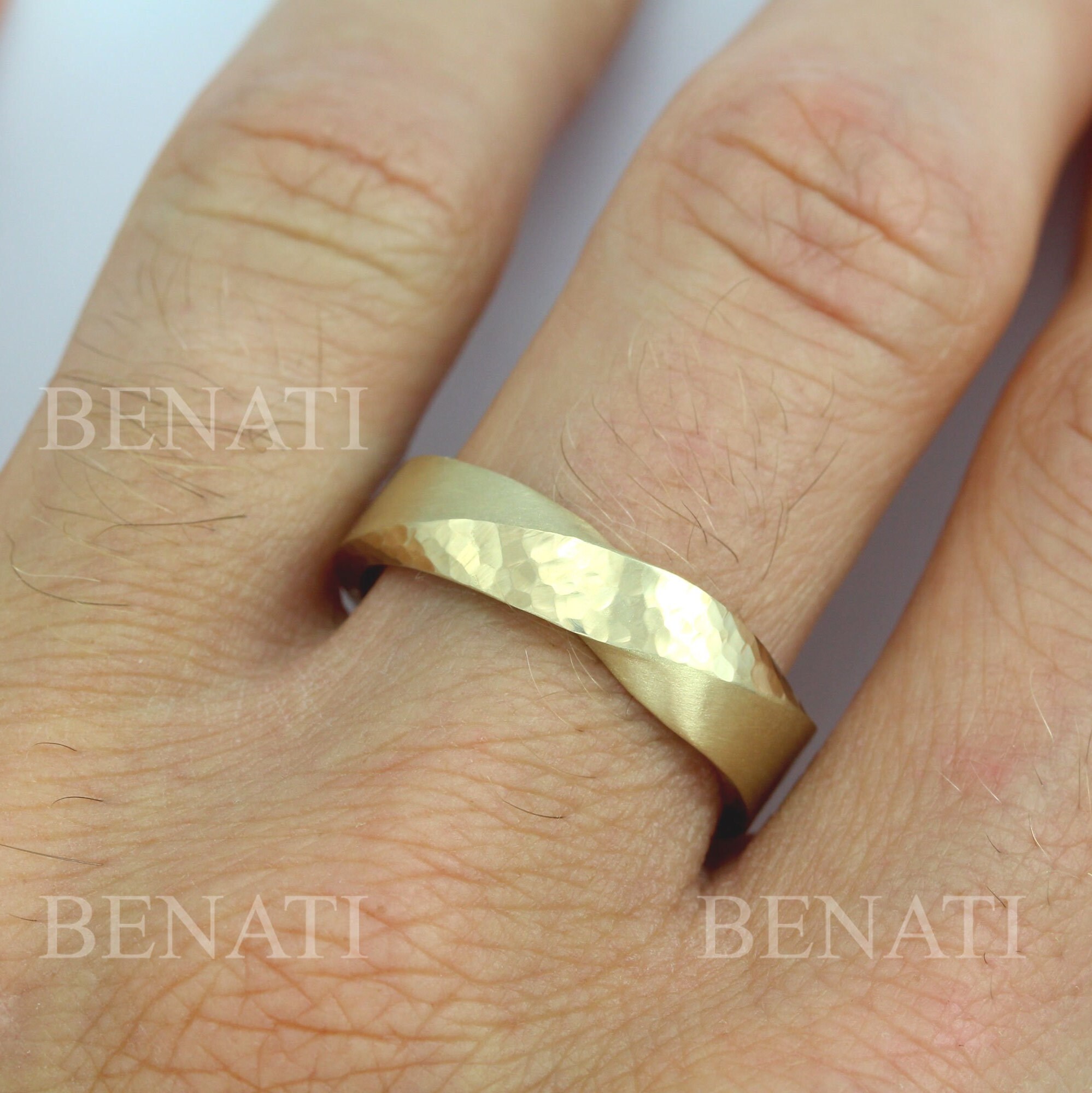 Wide Mens Wedding Band, 6mm Hammered Mobius Wedding Ring | Benati
