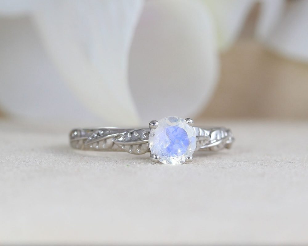 Solid Gold Nature Moonstone Promise Ring, Rainbow Moonstone Ring | Benati