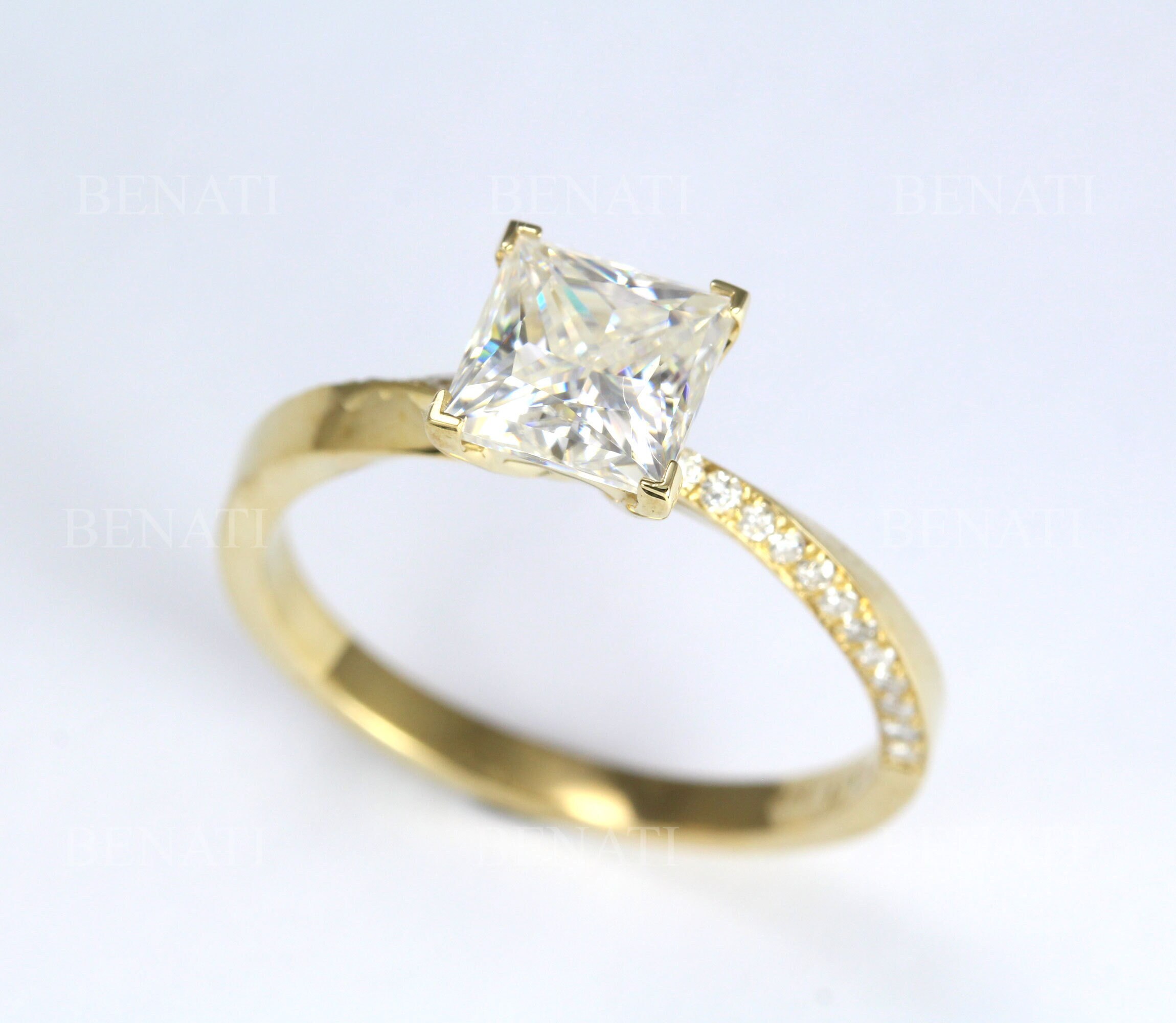 Princess Cut Mobius Engagement Ring, Square Cut Solitaire Engagement ...