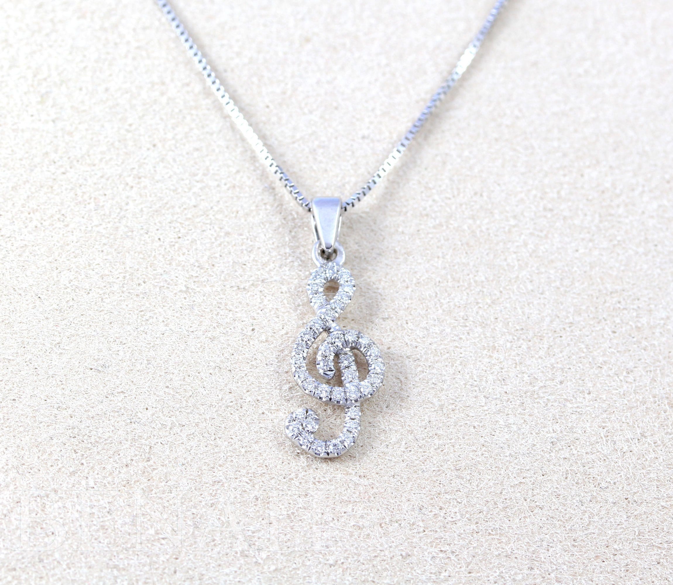 Music note diamond pendant, Treble Clef diamond pendant | Benati