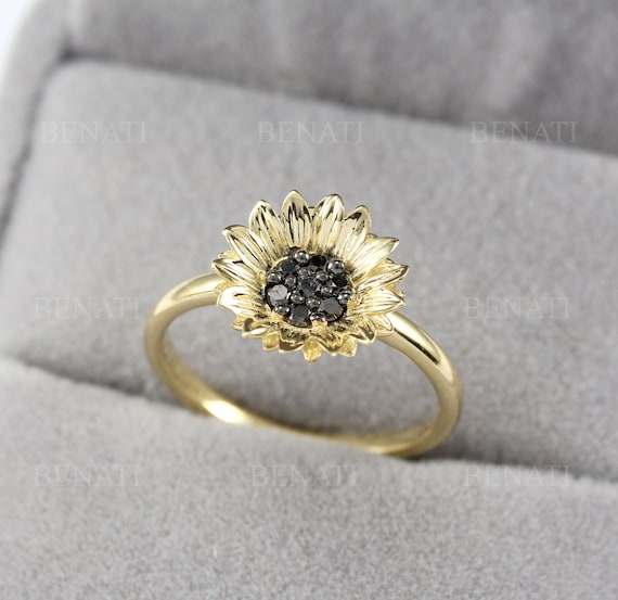 14k Gold Sunflower Ring, Flower Ring, Fine Jewelry, Artistic Ring ...