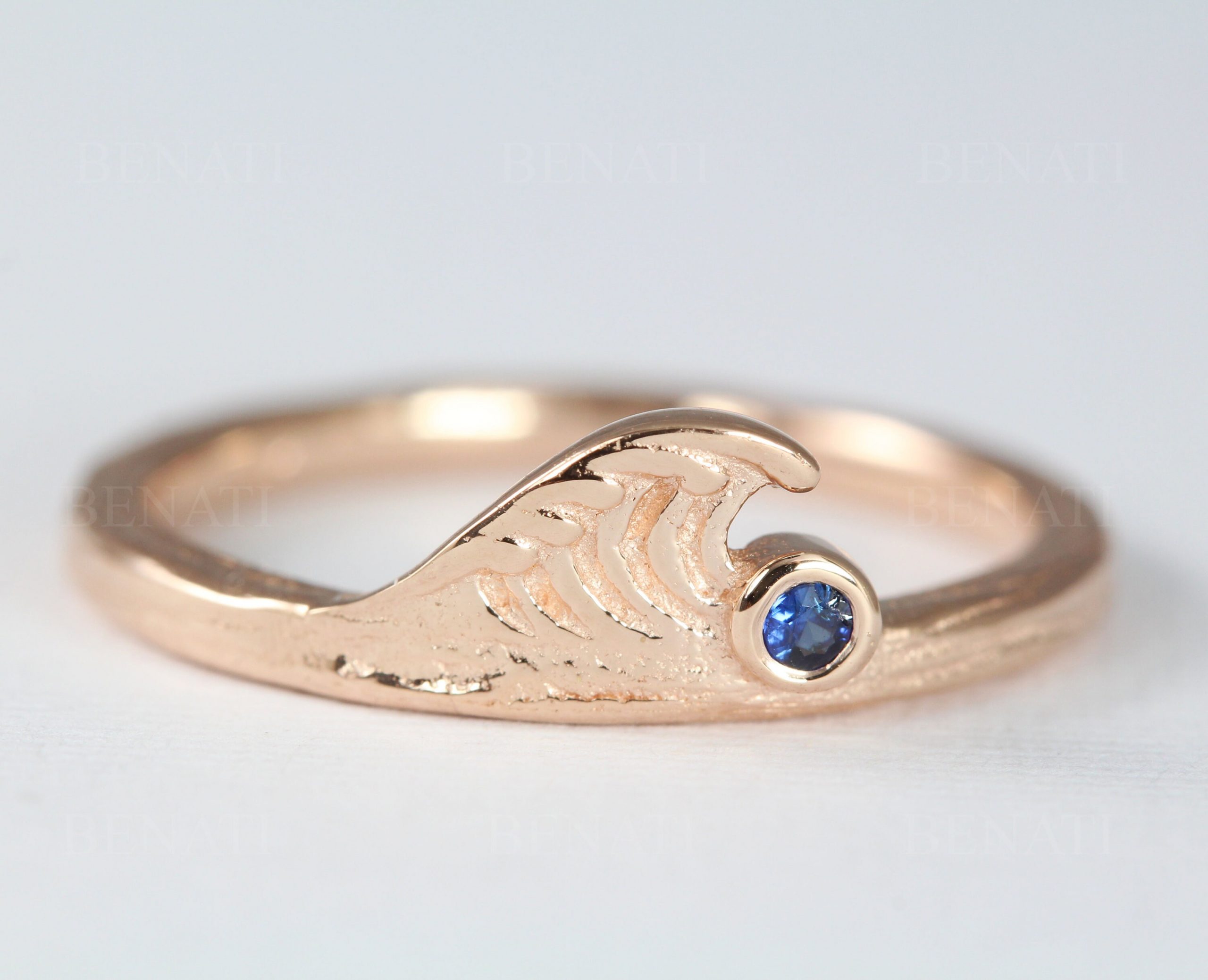 Sapphire Wave Ring, 14k Gold Wave Ring, Sea Wave Shaped Gold Ring, Gold ...