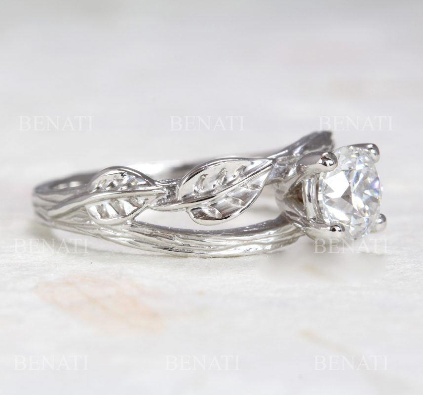 Lab grown diamond engagement ring, Nature inspired leaves twig ring ...
