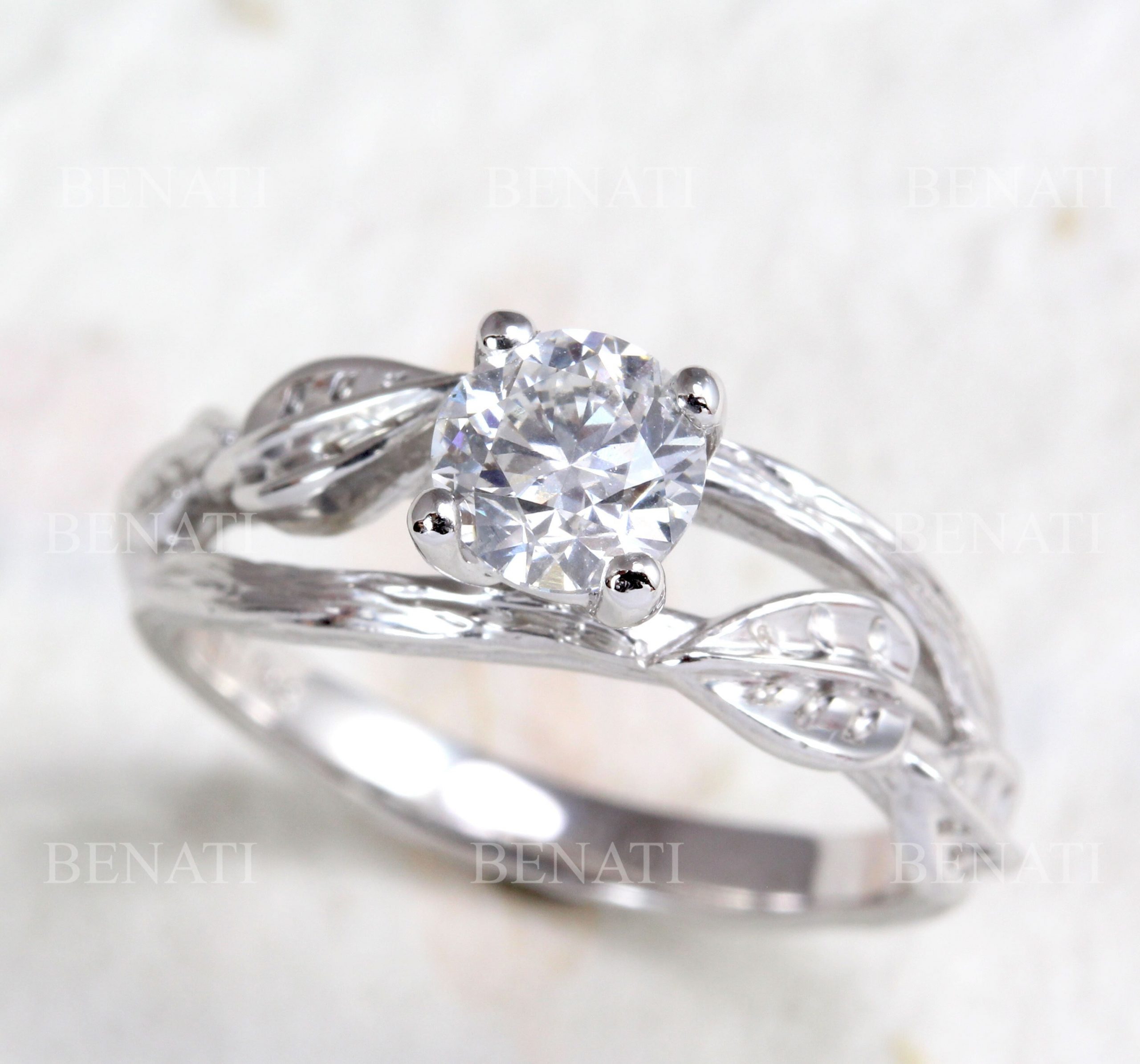 Lab grown diamond engagement ring, Nature inspired leaves twig ring ...